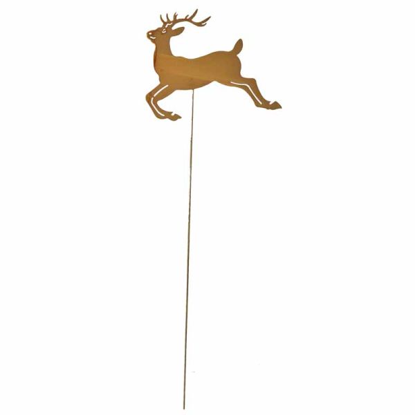 Prancing Stag Garden Stake - Metal - L61 x W20 x H1 cm - Rusty