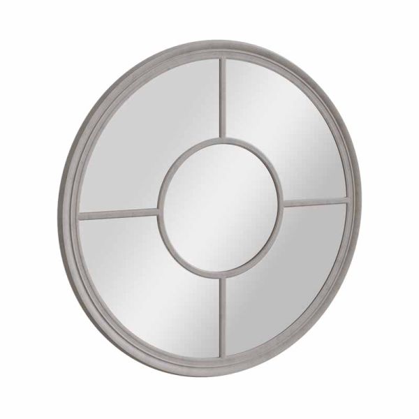 Round Window Mirror - Glass/MDF - L100 x W2 x H100 cm - Distressed Grey